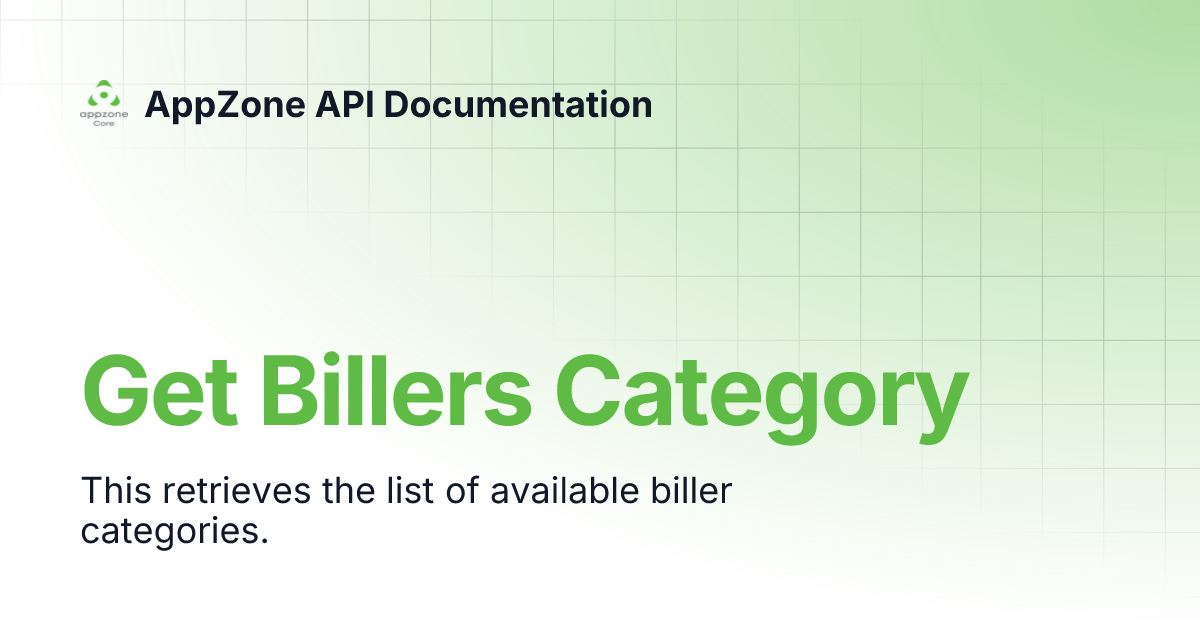 Get Billers Category | AppZone API Documentation